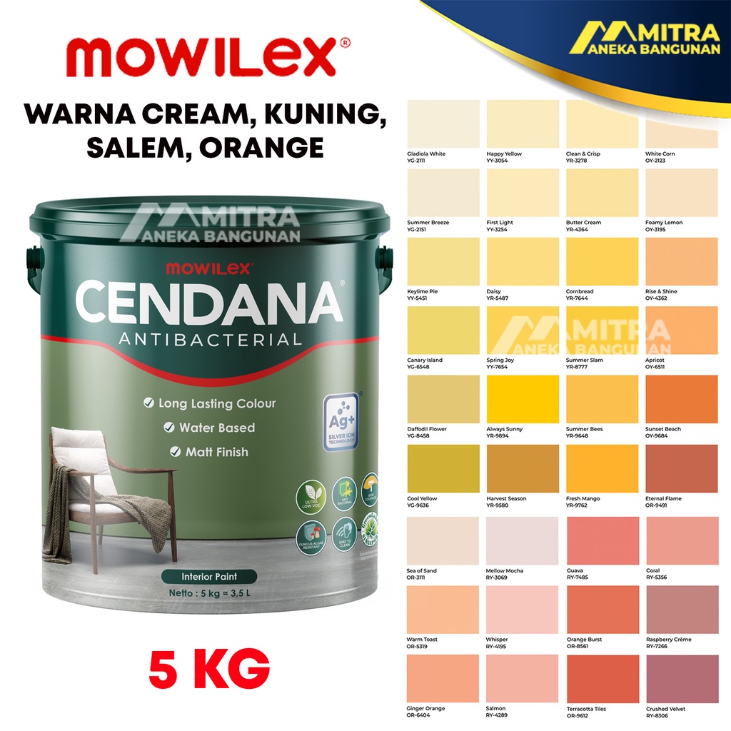 Jual CAT TEMBOK MOWILEX CENDANA ANTIBACTERIAL 5 KG / KATALOG PUTIH ...