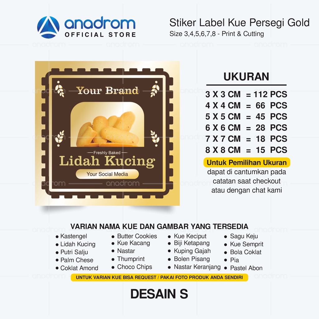 Jual Stiker Label Kue Persegi Gold | Sticker Label Kue Kering | Anadrom ...