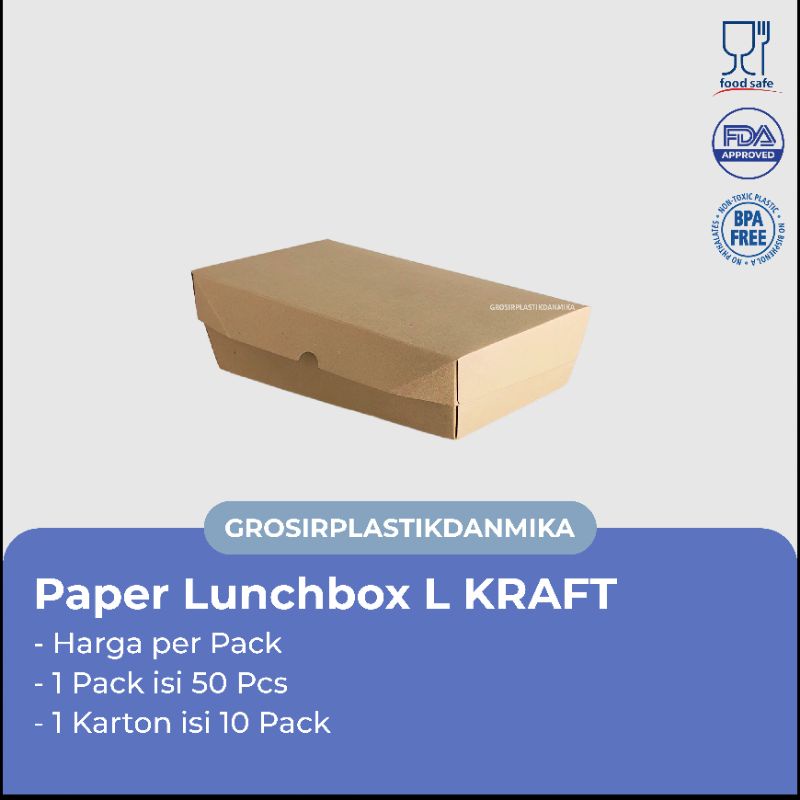 Jual [ 1 PACK ] PAPER LUNCH BOX L KRAFT FULL LAMINASI / KOTAK MAKAN ...