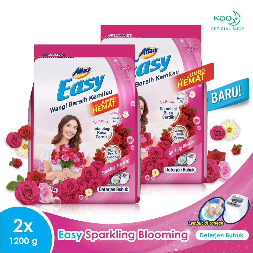 Jual Attack Easy Sparkling Blooming Deterjen Bubuk 1.2 kg Wangi Bersih x 2 | Shopee Indonesia