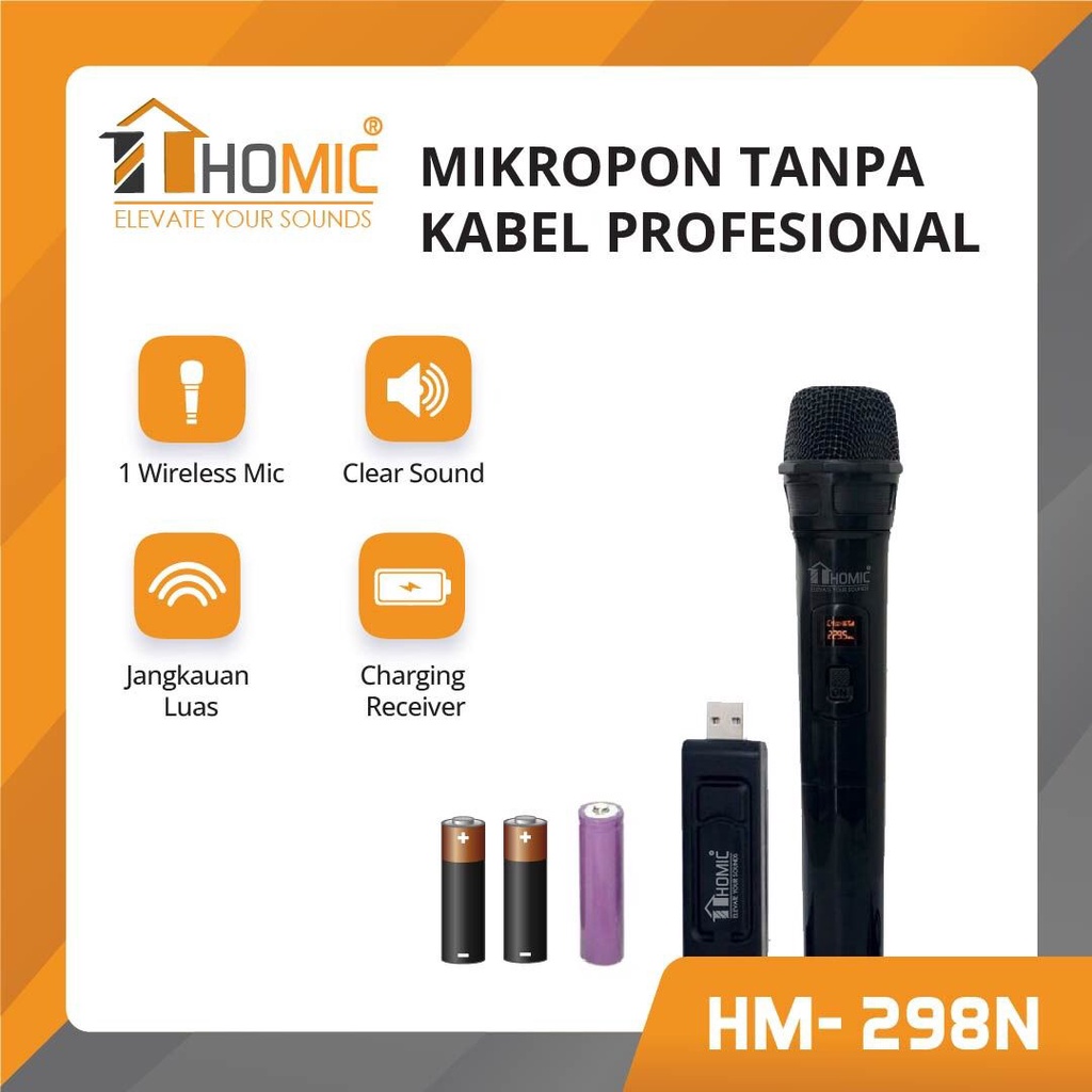 Jual Homic Mic Professional Wireless Microphone Single HM-298N USB AUX ...
