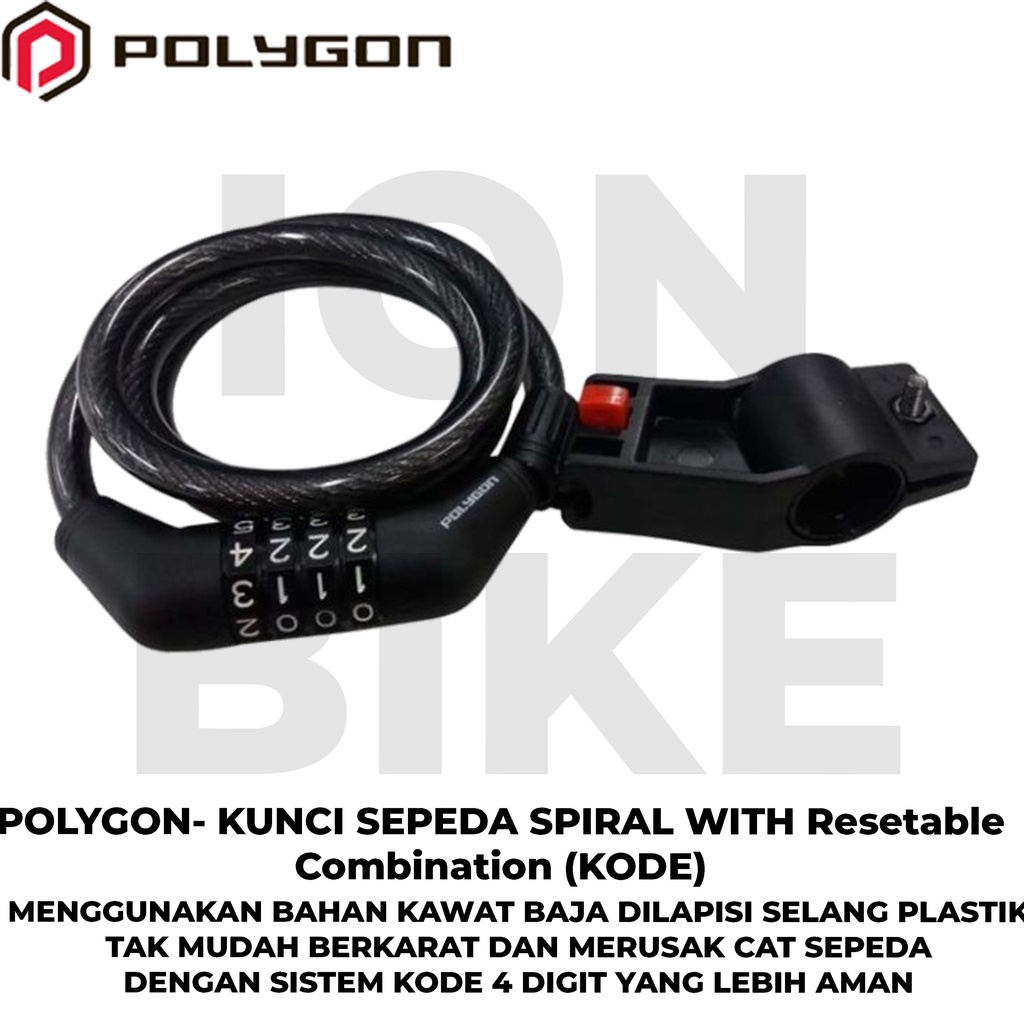 Jual Kunci Spiral Polygon With Resetable Combination 12x120cm Sepeda ...