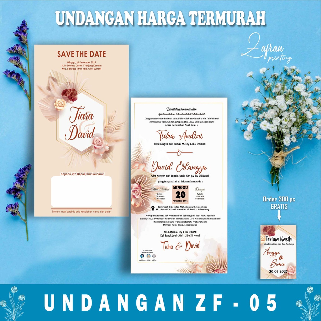 Jual Undangan Pernikahan 1 Lembar Murah, Cantik, Elegant, Simpel ...