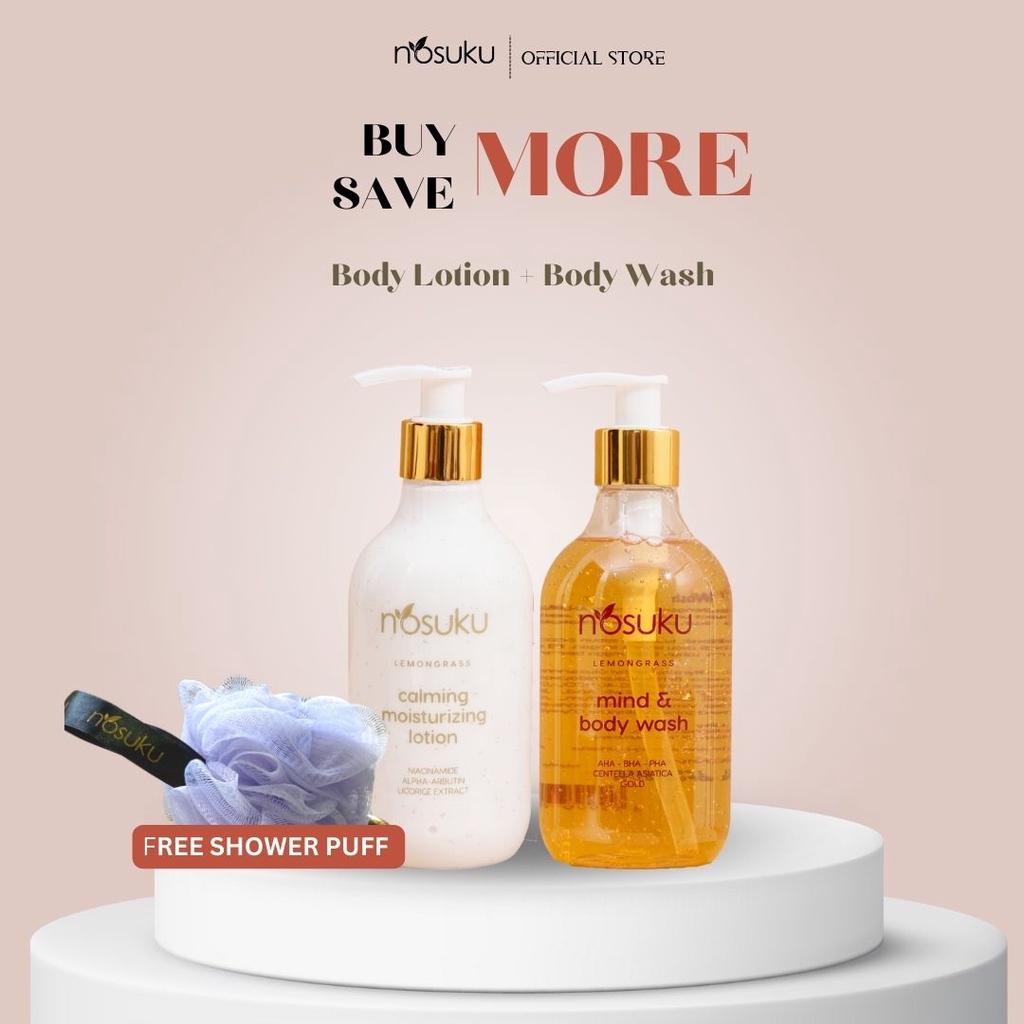 Jual Nosuku Bundling Body wash + Lotion Free Shower puff | Shopee Indonesia