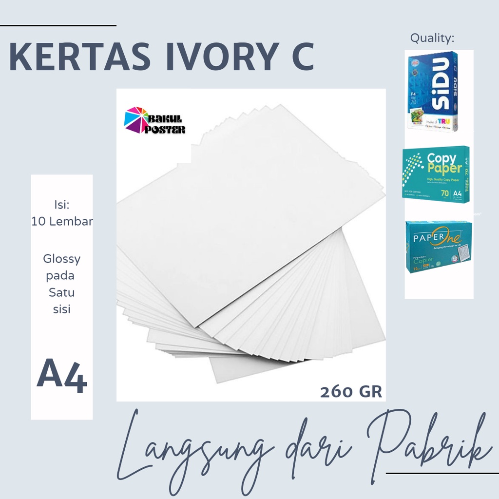 Jual ISI 10 LEMBAR - Kertas Ivory 260 gsm Ukuran A4 / F4 - Tebal - Putih | Shopee Indonesia