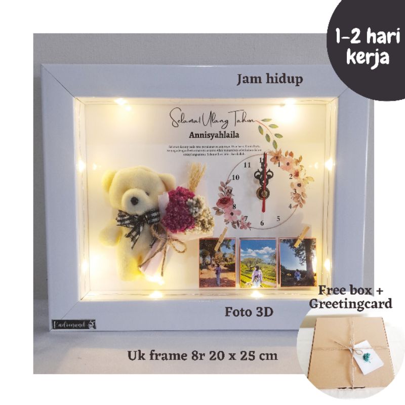 Jual flower in frame jam boneka | frame box 3D | gift box | kado wisuda ...