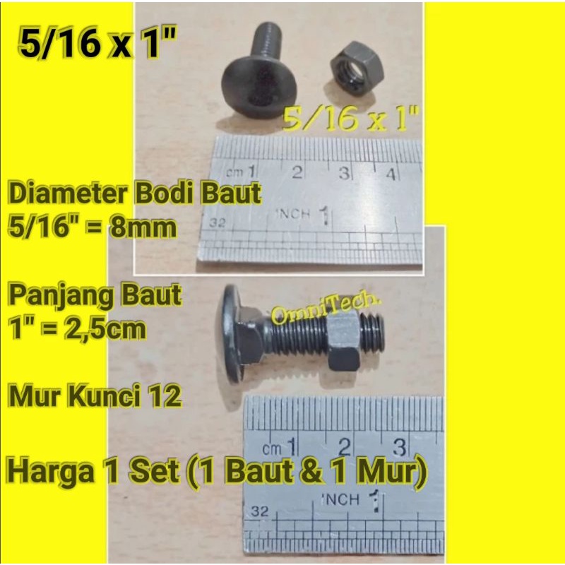 Jual Baut Mur CB Payung Pagar 5/16 x 1" 5/16x1 Kunci 12 Panjang 2,5cm Besi Hitam | Shopee Indonesia