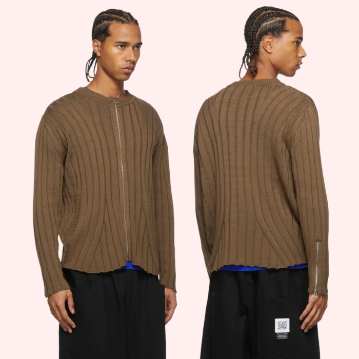 Jual Kiko Kostadinov Harkman Zip Cardigan AW21 - Brown, Cable Knit ...