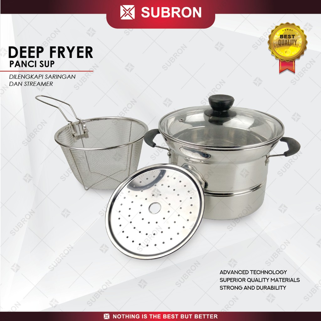 Jual SUBRON Panci 22cm Deep Fryer Kukus Steam Saringan Multifungsi 3in1 ...