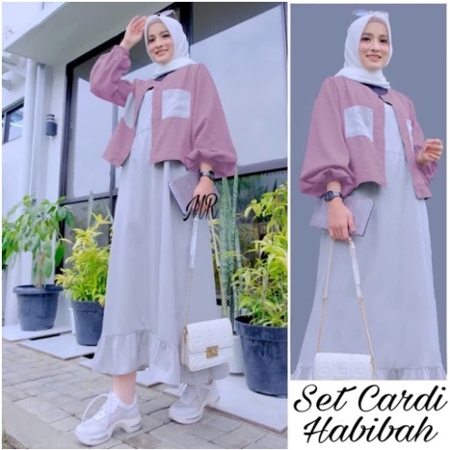 Jual Baju gamis set remaja simple terbaru Cardigan oneset habibah model ...