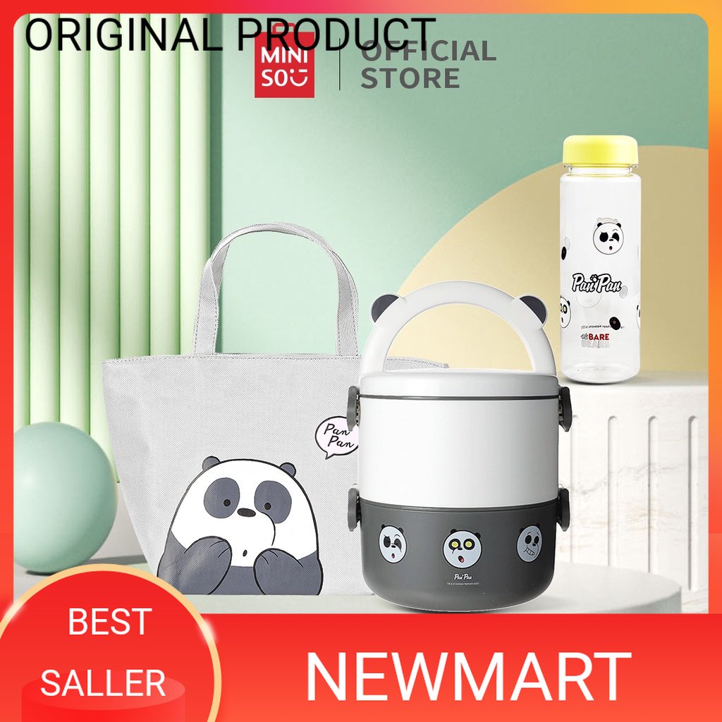 Jual MINISO - Kotak Makan Set Dua Lapisan Lunch Box + Botol Minum + Tas Bekal + Set Alat Makan ...
