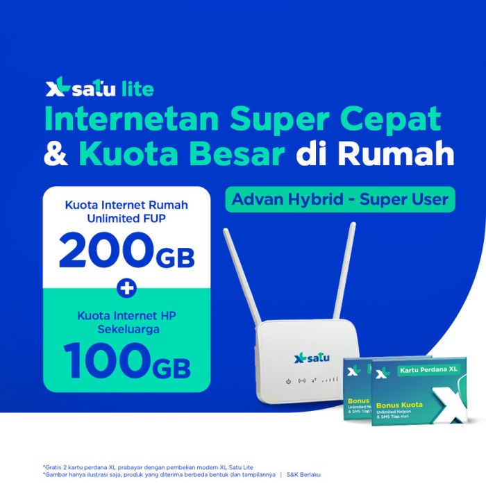 Jual XL SATU Lite Super User Internet Rumah Unlimited + Kuota HP 100GB ...