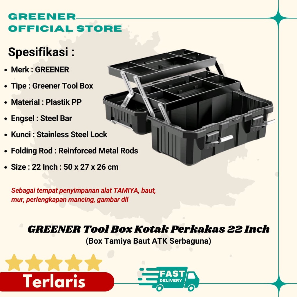 Jual GREENER Tool Box Kotak Perkakas 19 Inch - Box Tamiya Baut ATK ...