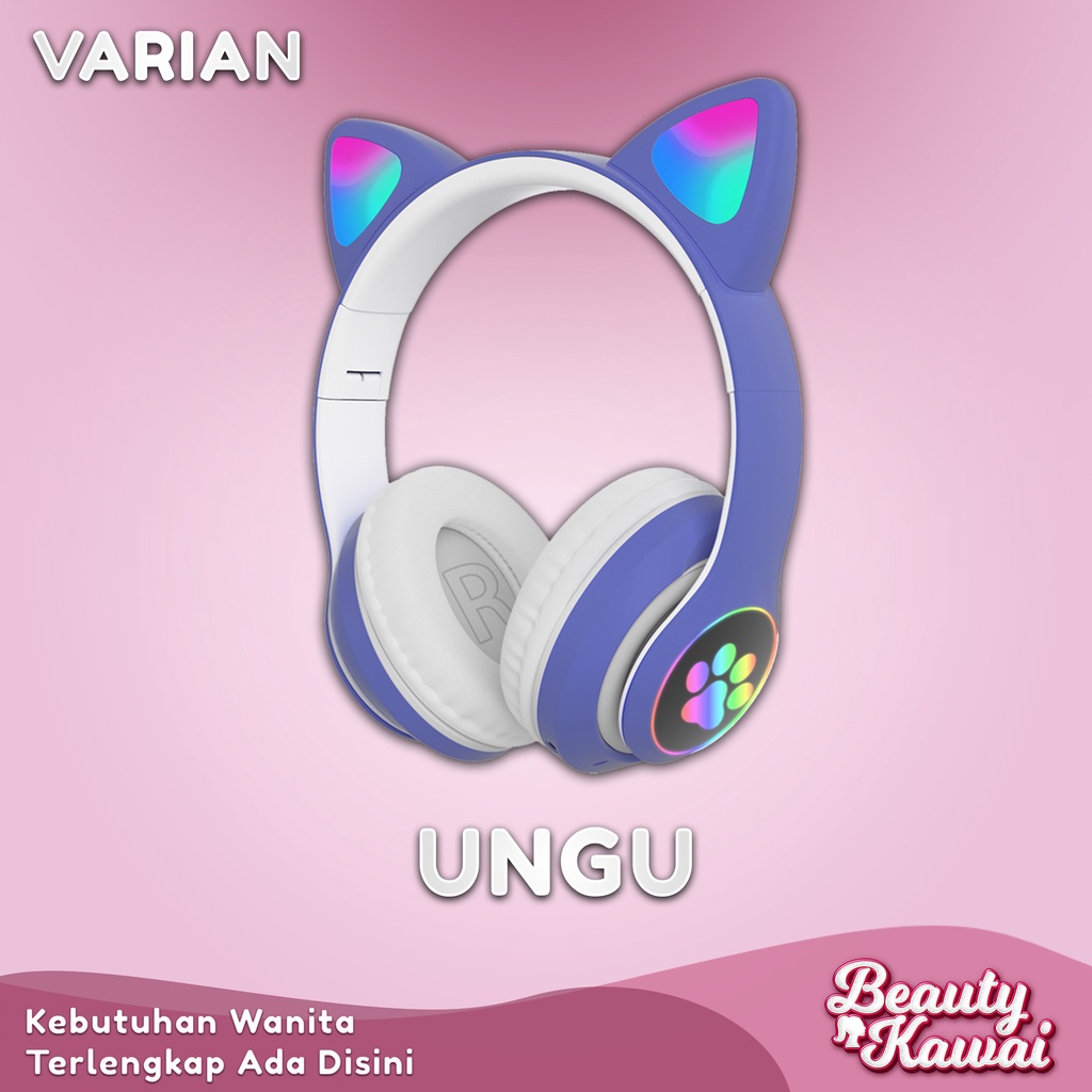 Jual Headset Kucing LED TWS Bluetooth 5.0 Headphone Extra Bass | Shopee ...