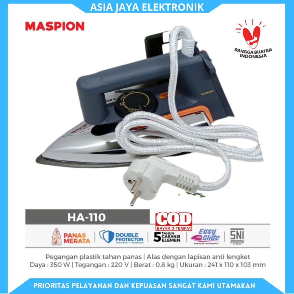 Jual MASPION Setrika HA-110 Stainless Anti Lengket 100%Original Garansi ...