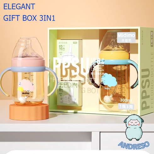 Jual Botol Susu PPSU Gift Box Leher Lebar 3in1 Soft touch 180ml 240ml 300ml MIDIMO BPA FREE ...