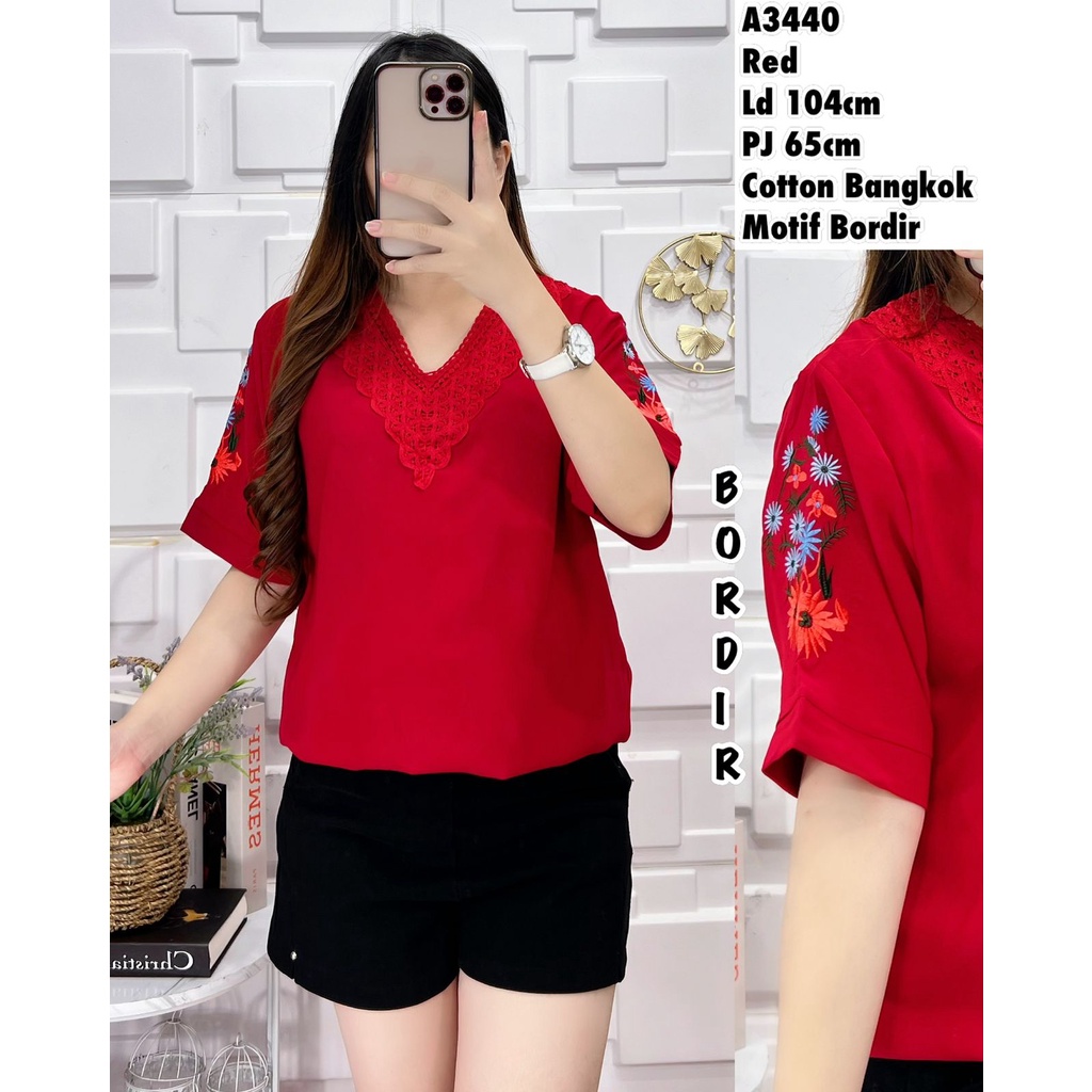 Jual A3440/OE BLOUSE WANITA KATUN BORDIR BANGKOK ( WAJIB CEK STOCK ) | Shopee Indonesia