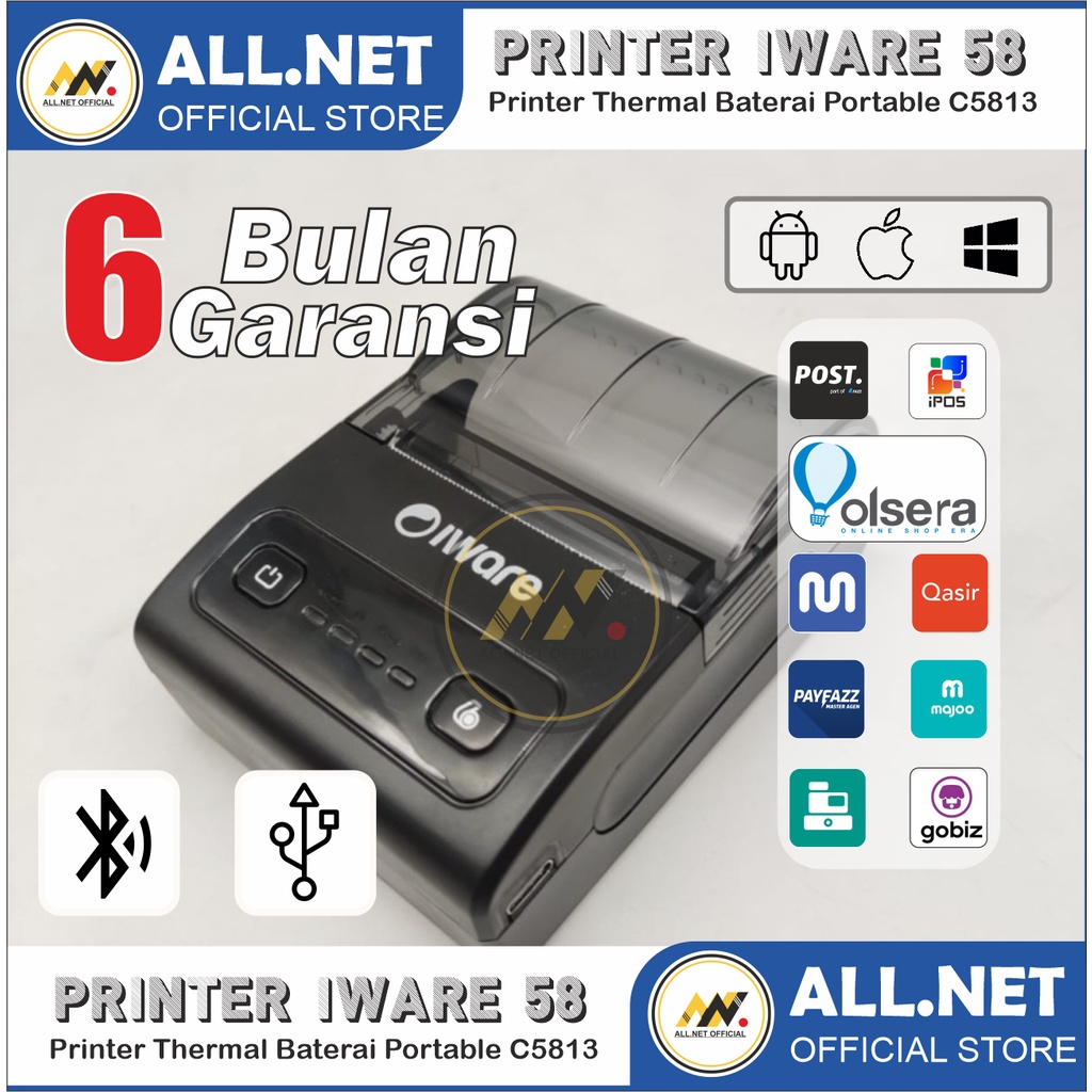 Jual Mobile Printer Bluetooth Thermal Baterai 58mm Iware C5813 RPP02N ...