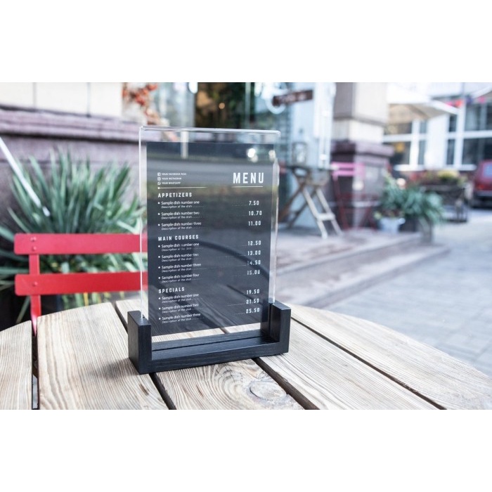 Jual Display Menu Akrilik Sign Holder Custom Kaki Kayu - Choice Maker ...