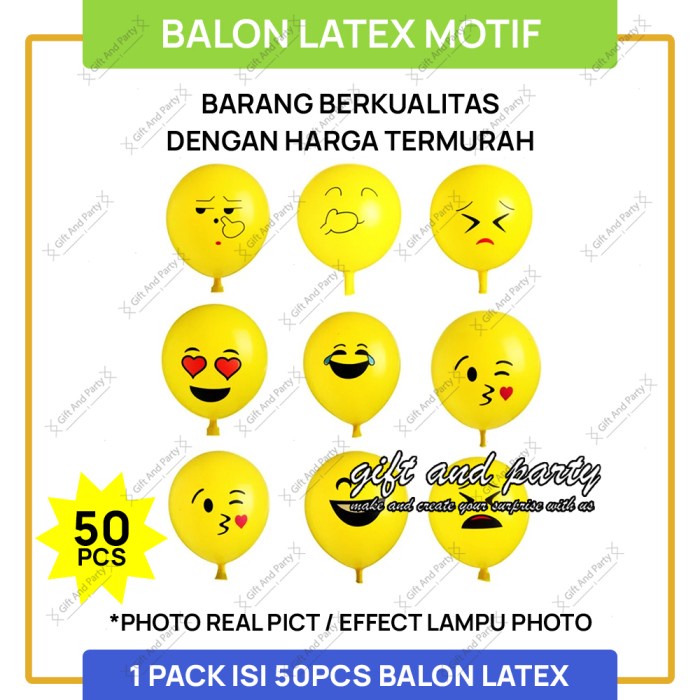 Jual Balon Latex Emoji 1 pack isi 50 pcs / Balon Ekspresi / Balon ...