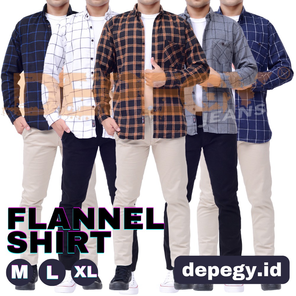 Jual Kemeja Flannel Pria Panjang Impor Kotak Kotak Biru Merah Putih Abu ...