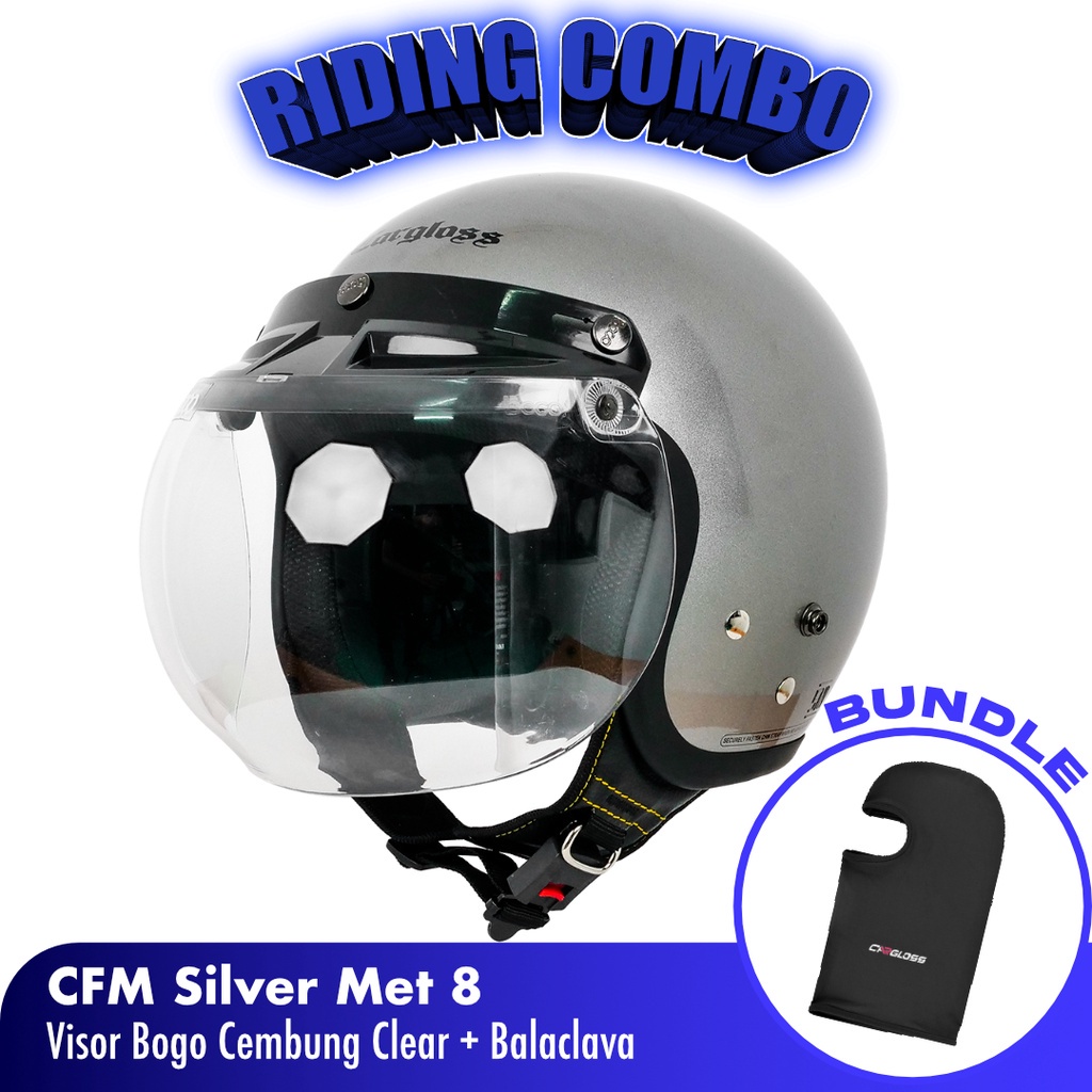 Jual GRATIS ONGKIR Paket Helm Cargloss CFM Half Face Silver Met 8 Visor ...