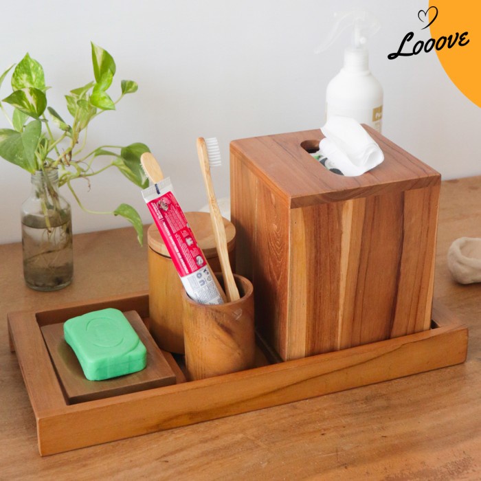 Jual Set aksesoris /perlengkapan alat kamar mandi isi 5 Kayu Jati ...
