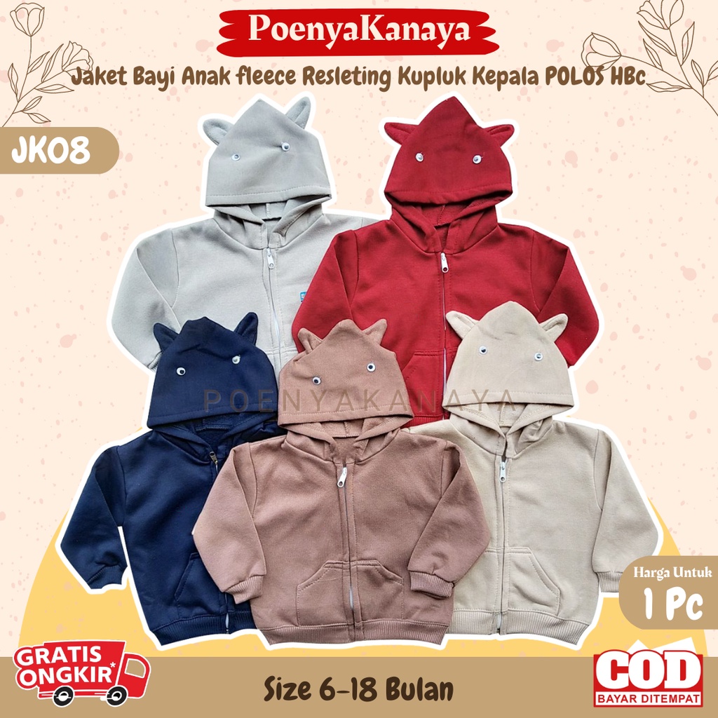 Jual Jaket Bayi Anak fleece Resleting Kupluk Kepala POLOS HBc SNI Size 6-18 Bulan JK08 | Shopee ...
