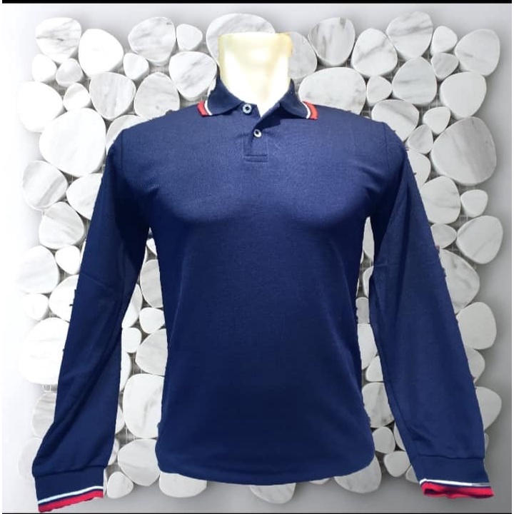 Jual Kaos kerah FO LIST lengan panjang BIRU NAVY / kaos kerah polos ...