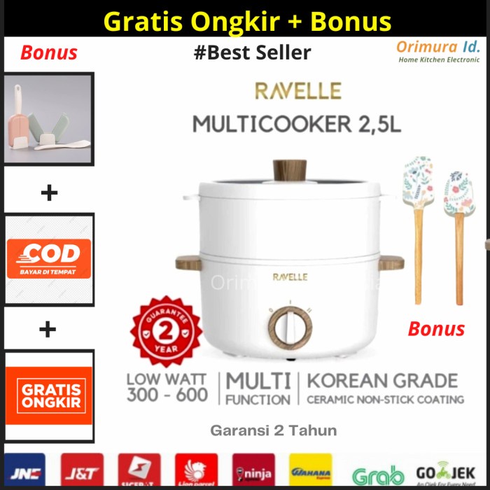 Jual Panci Listrik Multifungsi - Ravelle Panci Portable Multicooker - 2 ...