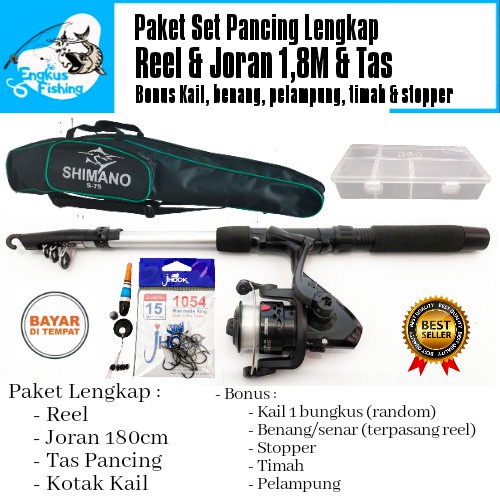 Jual Paket Set Lengkap Reel & Joran 1.8M & Tas Pancing (Bonus) Murah ...