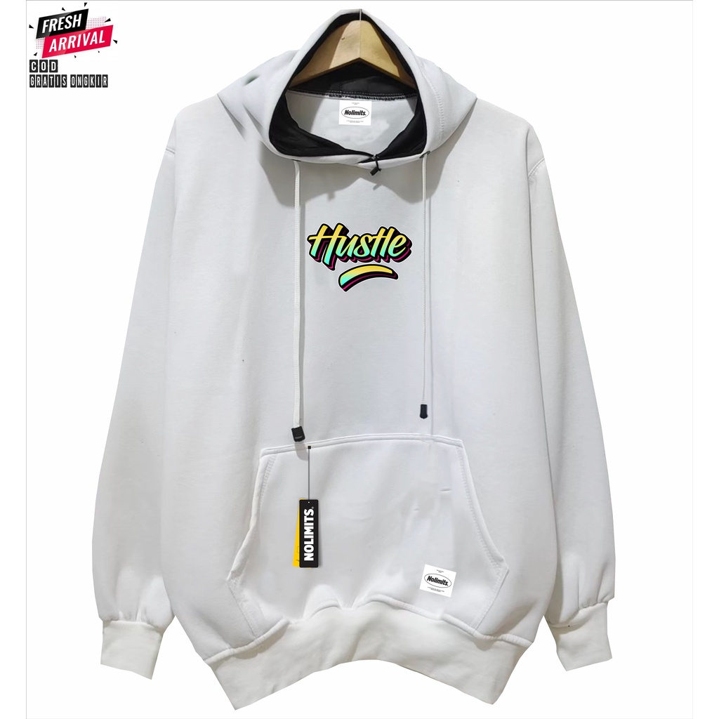 Jual NOLIMITS Jaket hoodie pria aesthetic graffity hustle warna cream ...