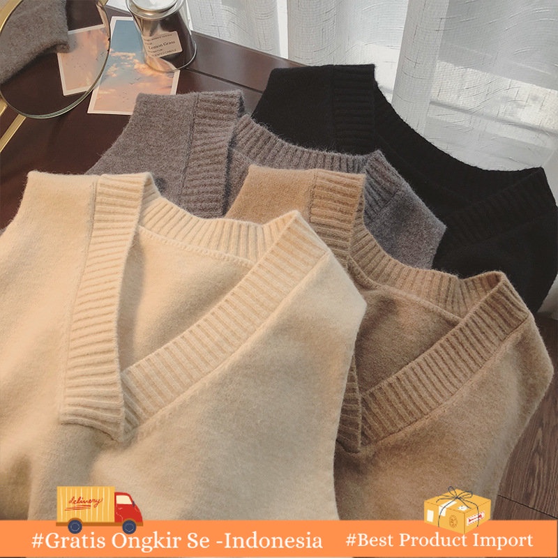 Jual Vest Korea V-Leher Rompi Sweater Korea Dalam Tanpa Lengan Merajut ...