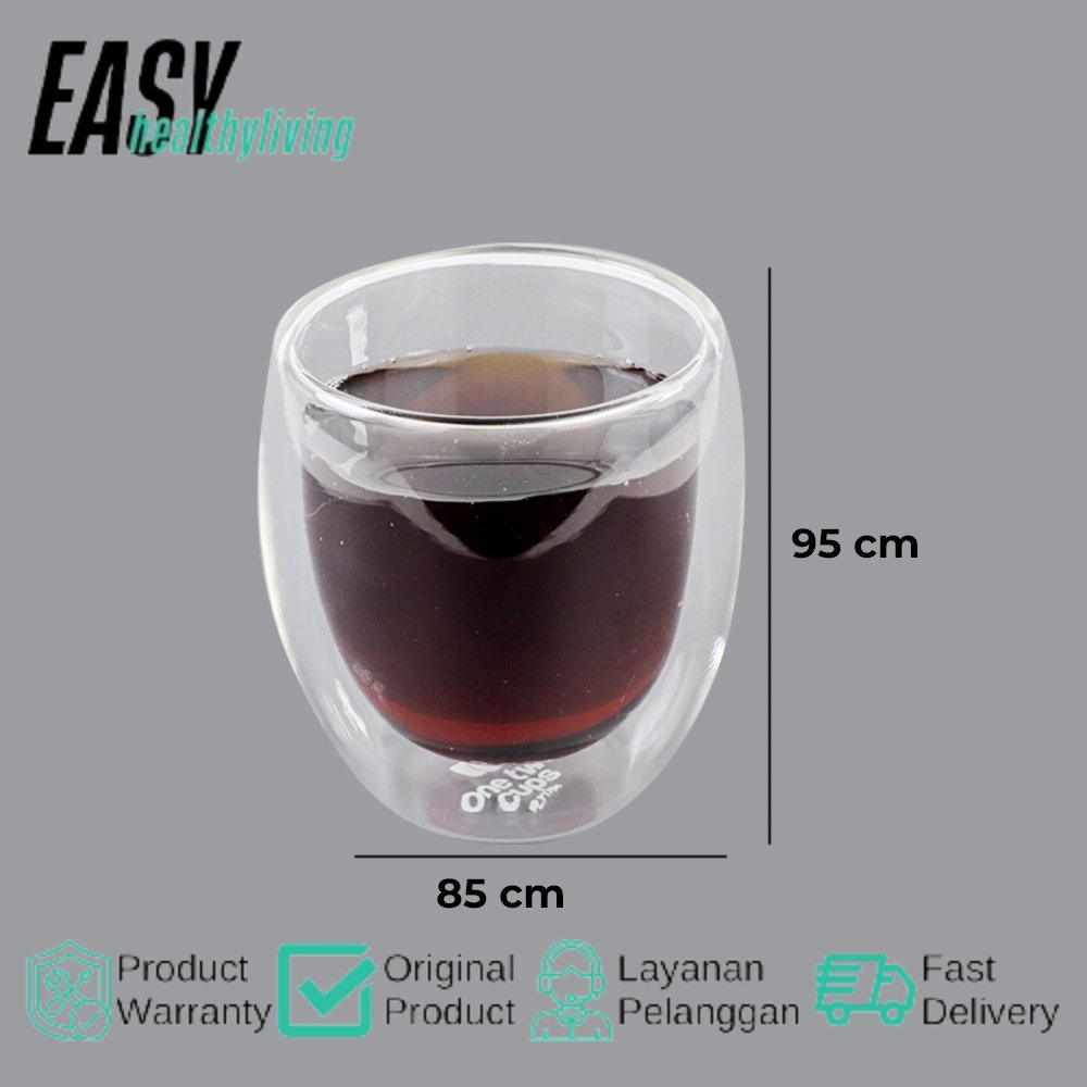 Jual One Two Cups Gelas Kopi Anti Panas Doublewall Borosilicate Glass Round 250 Ml Transparent ...