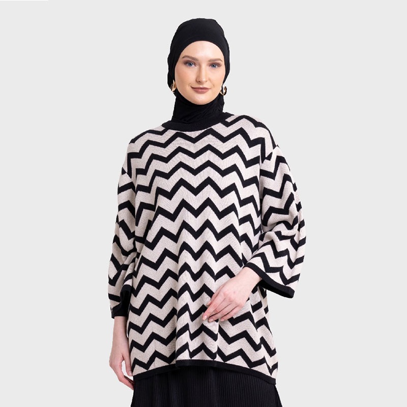 Jual Hanna Rajut Wanita Lengan Pendek ZigZag Stripe Knitwear Shirt ...