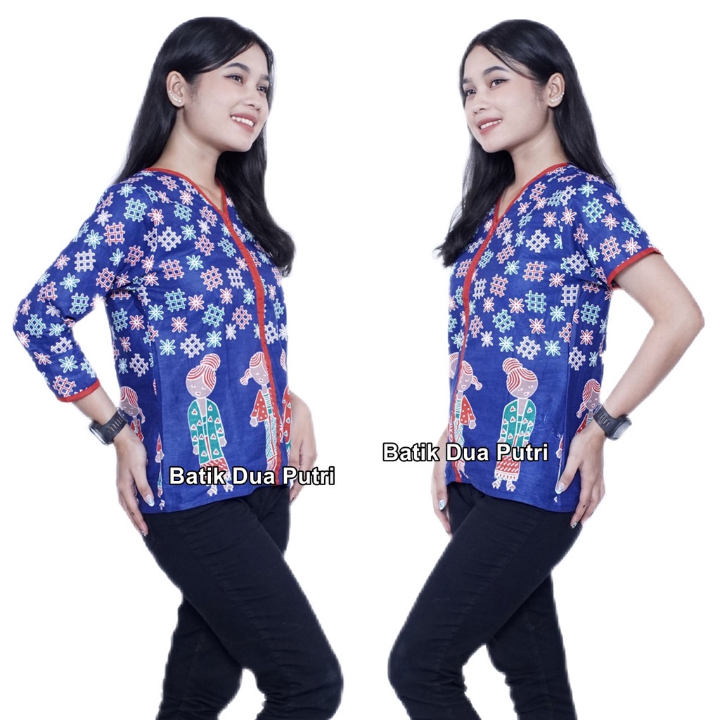 Jual Batik Wanita Modern Blouse Atasan Wanita Baju Simple Motif boneka | Shopee Indonesia