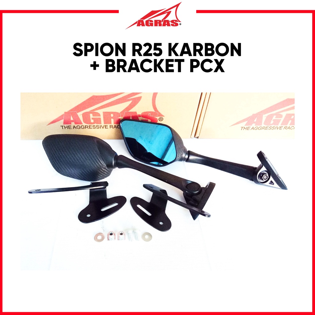 Jual Spion R25 R15 Karbon dengan Kaca Biru Anti-Silau dan Bracket Bonus ...
