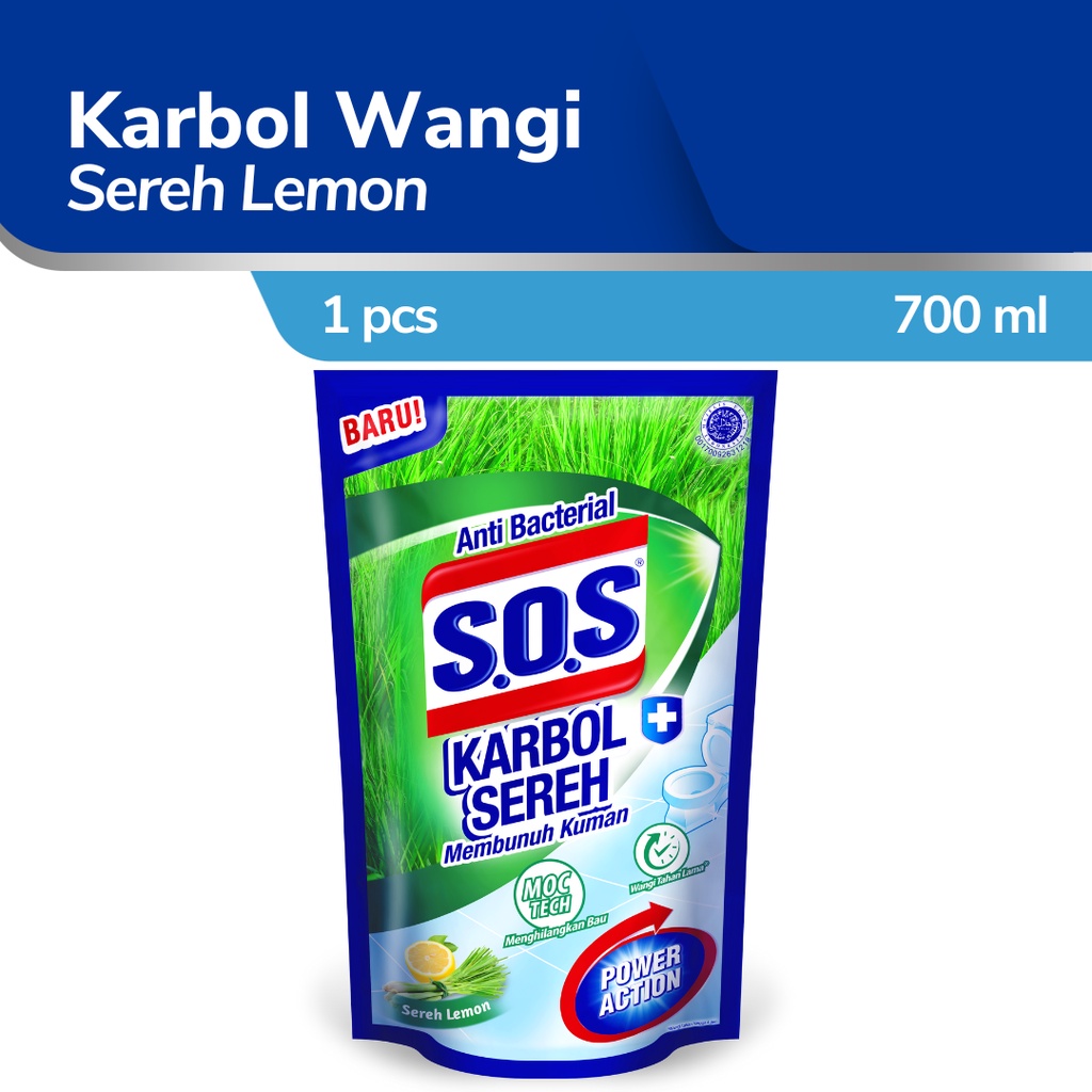 Jual SOS Cairan Pembersih Karbol Lemon Sereh Refill 700mL [Exp : 05.2027] | Shopee Indonesia