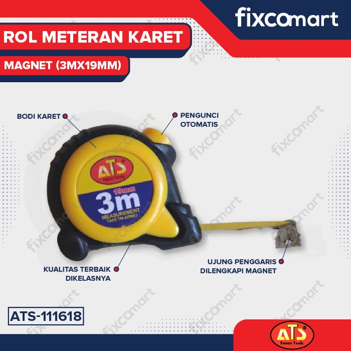 Jual ROL METERAN KARET MAGNET "ATS" 3MX19MM | Shopee Indonesia