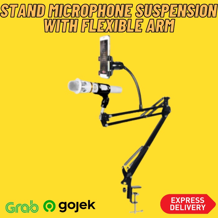 Jual Arm Stand Mic Besi dengan Pop Filter dan Holder HP untuk Podcast ...
