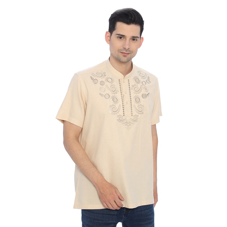 Jual Hassenda Koko Linen Border Pria Lengan Pendek Al-Mulk Creamy 54337 ...