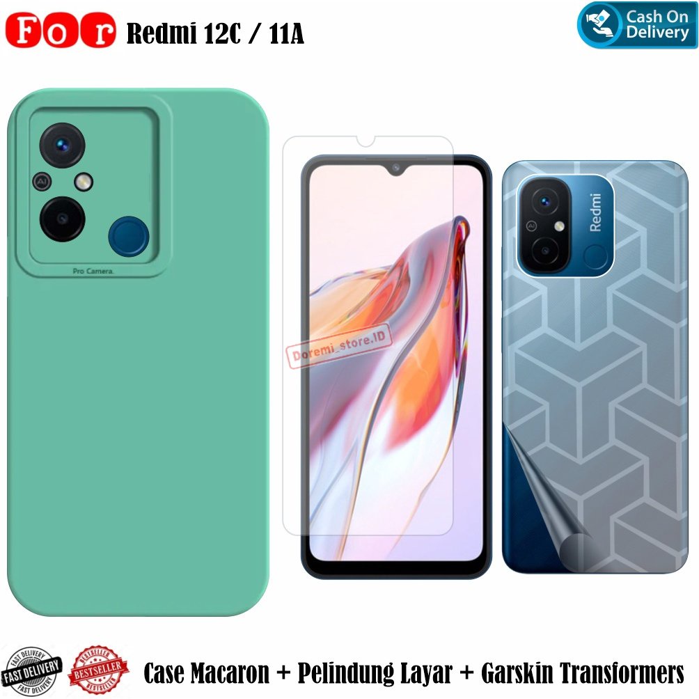 Jual Paket 3in1 Softcase Redmi 12C 11A Cesing Macaron Protect Tempered ...