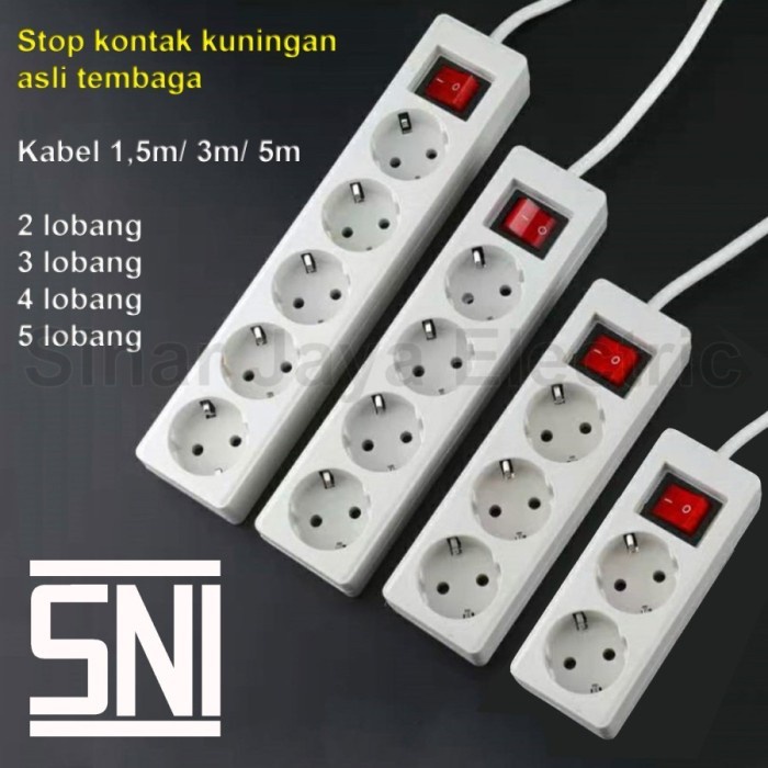 Jual COD Stop Kontak Colokan 3 4 5 Lubang Panjang Kabel 1,5M 3M 5M 10M Kuningan SNI Free Ongkir ...