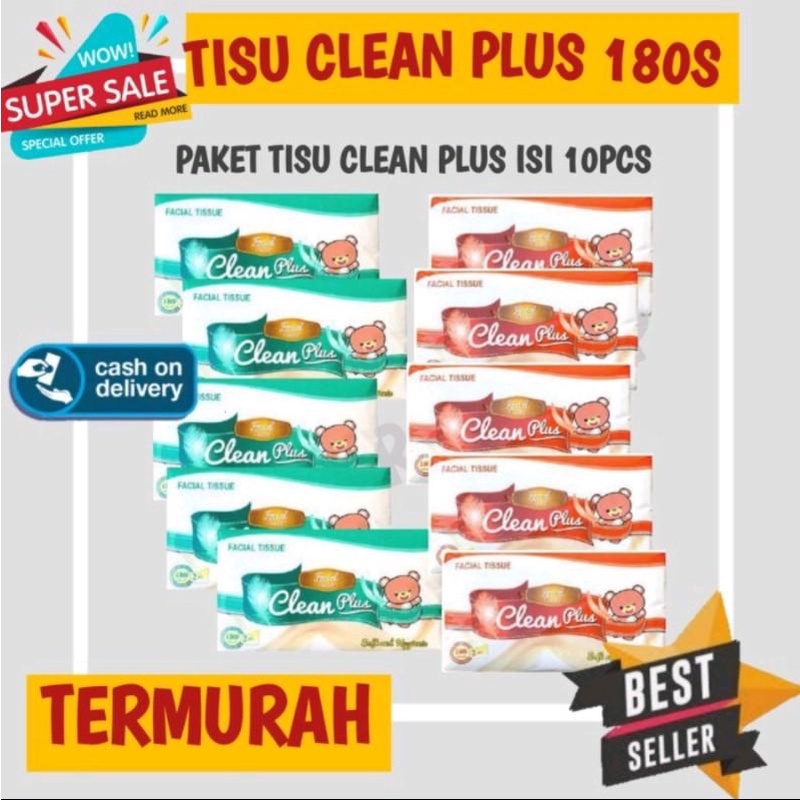 Jual paketan isi 10 pcs tisu clean plus 180 sheet | Shopee Indonesia