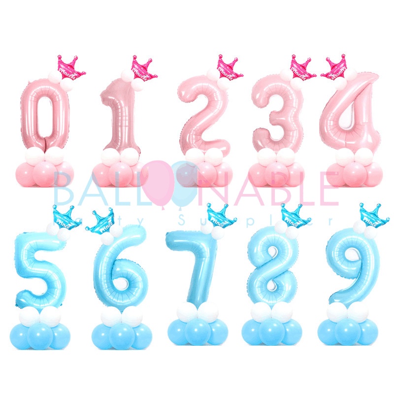 Jual Happymunday Paket Balon Angka Crown Pastel Biru Pink 80cm dan ...