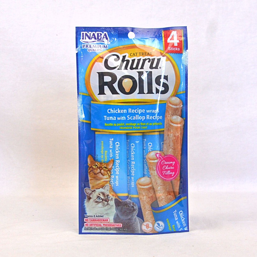 Jual INABA Snack Kucing Churu Rolls Chicken Wraps Tuna With Scallop ...