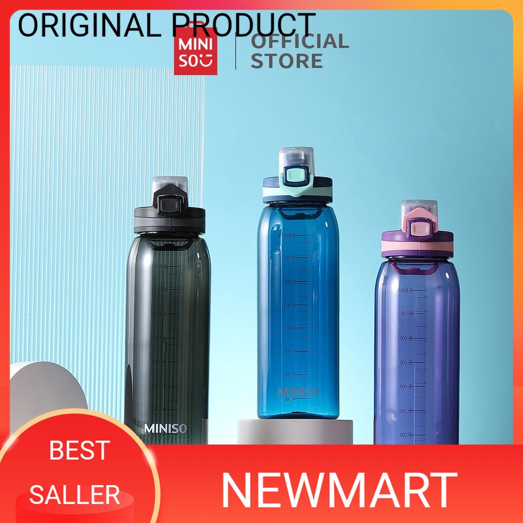 Jual MINISO Botol Minum Air 900ml Plastik Olahraga Skala Botol Air Dingin Sport Drinking Water ...