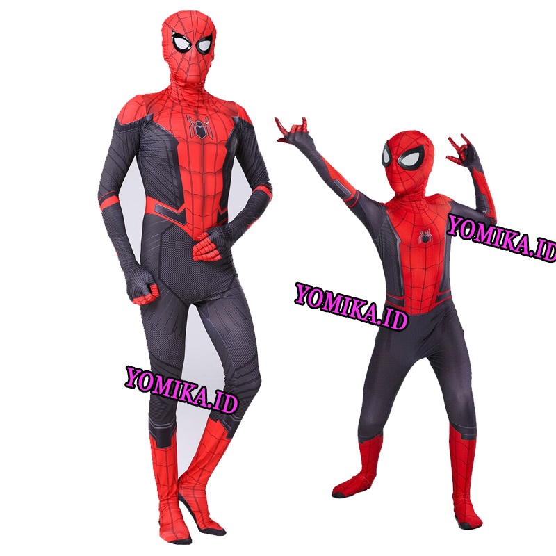 Jual KOSTUM SPIDERMAN Merah Hitam Baju Cosplay SUPERHERO Anak Dan dewasa + Topeng | Shopee Indonesia