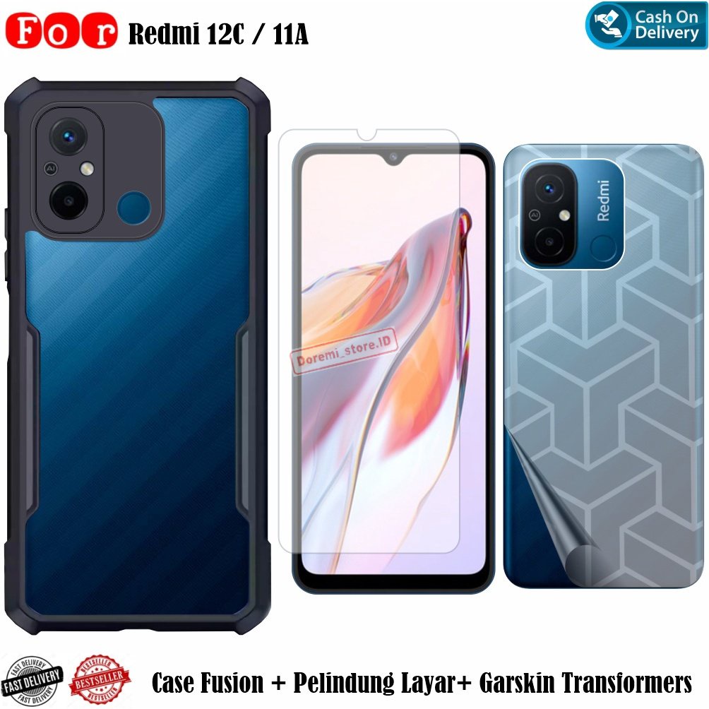 Jual Paket 3in1 Casing Redmi 12C 11A Hard Case Armor Tempered Glass dan ...