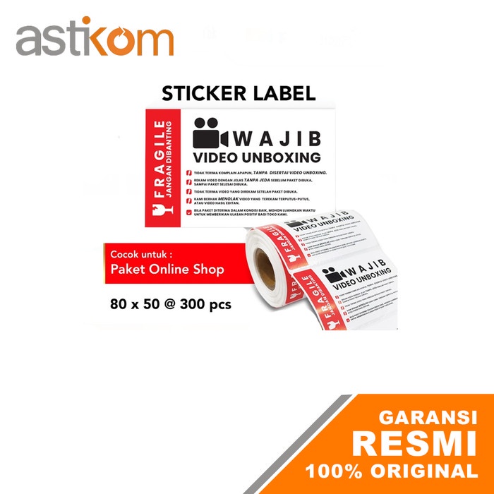 Jual Label Sticker Fragile Wajib Video Unboxing BLUEPRINT 80x50 mm 300pcs | Shopee Indonesia